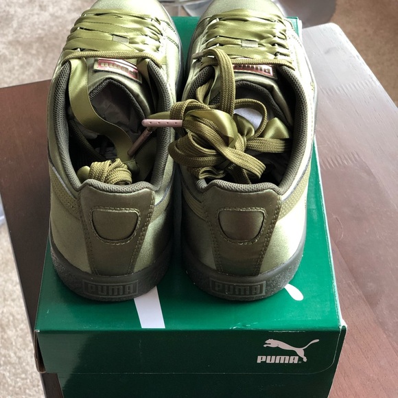 Puma | Shoes | Nib Puma Satin Olive Green Sneakers | Poshmark